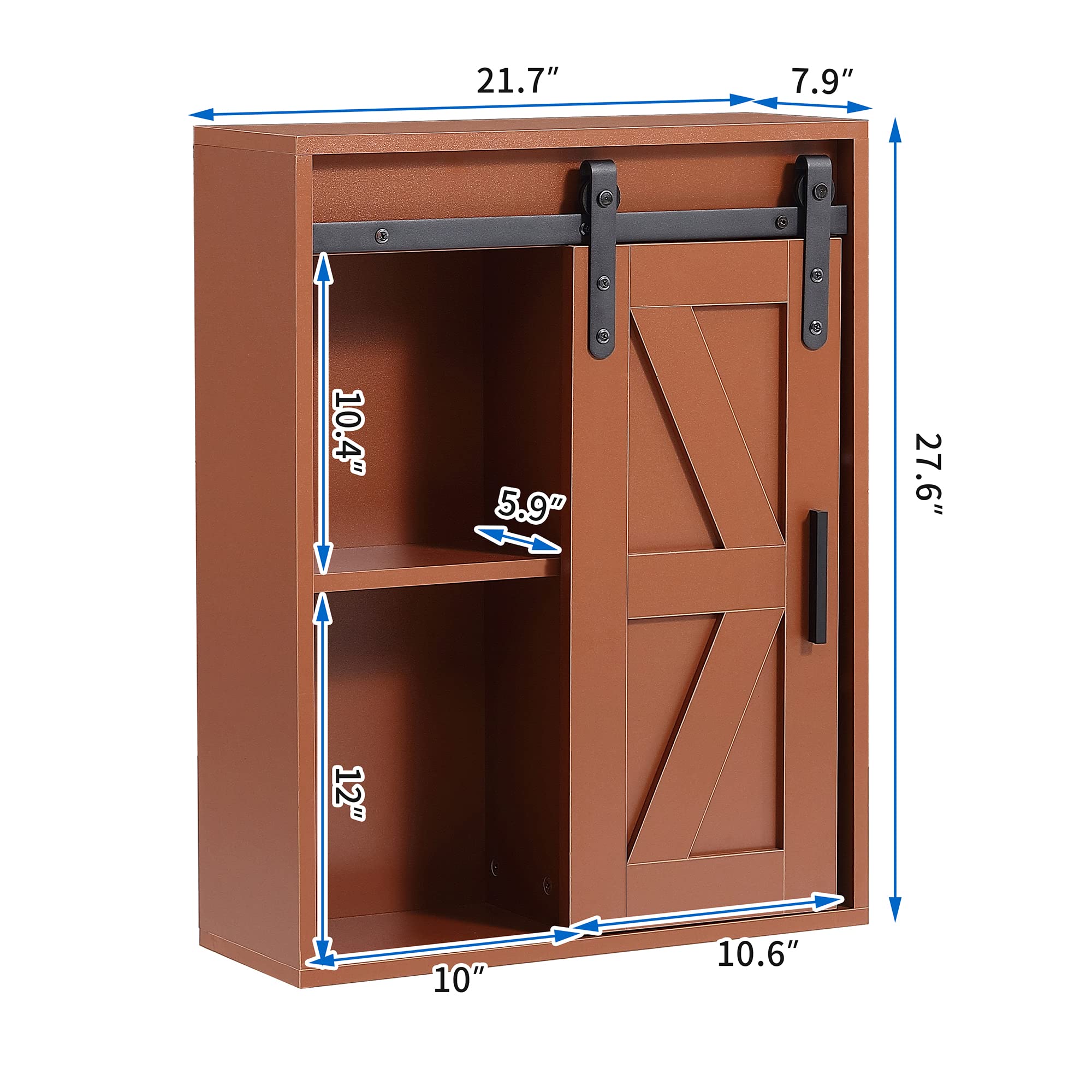 NCKMYB Farmhouse Wall Mounted Storage Cabinet, Medicine Cabinet Toilet Bathroom Storage Cabinet with Sliding Door, 5-Layer Hanging Bathroom Cabinet Organizer (Brown)