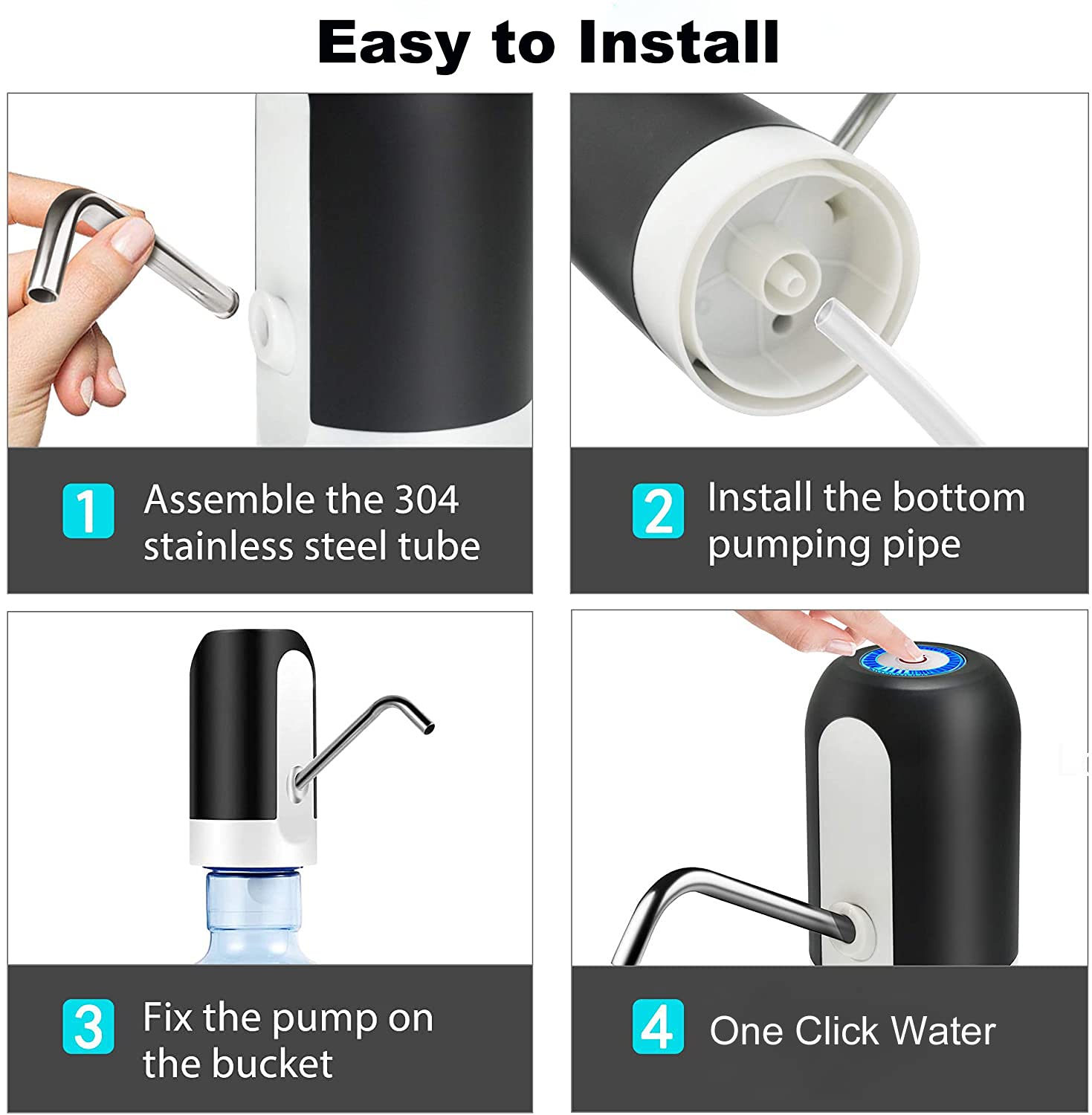 Vshinic Water Bottle Dispenser, Water Bottle Pump USB Charging Automatic Drinking Water Pump Water Jug Pump Electric Water Dispenser Water Bottle Switch for Universal 5 Gallon Bottle - Black