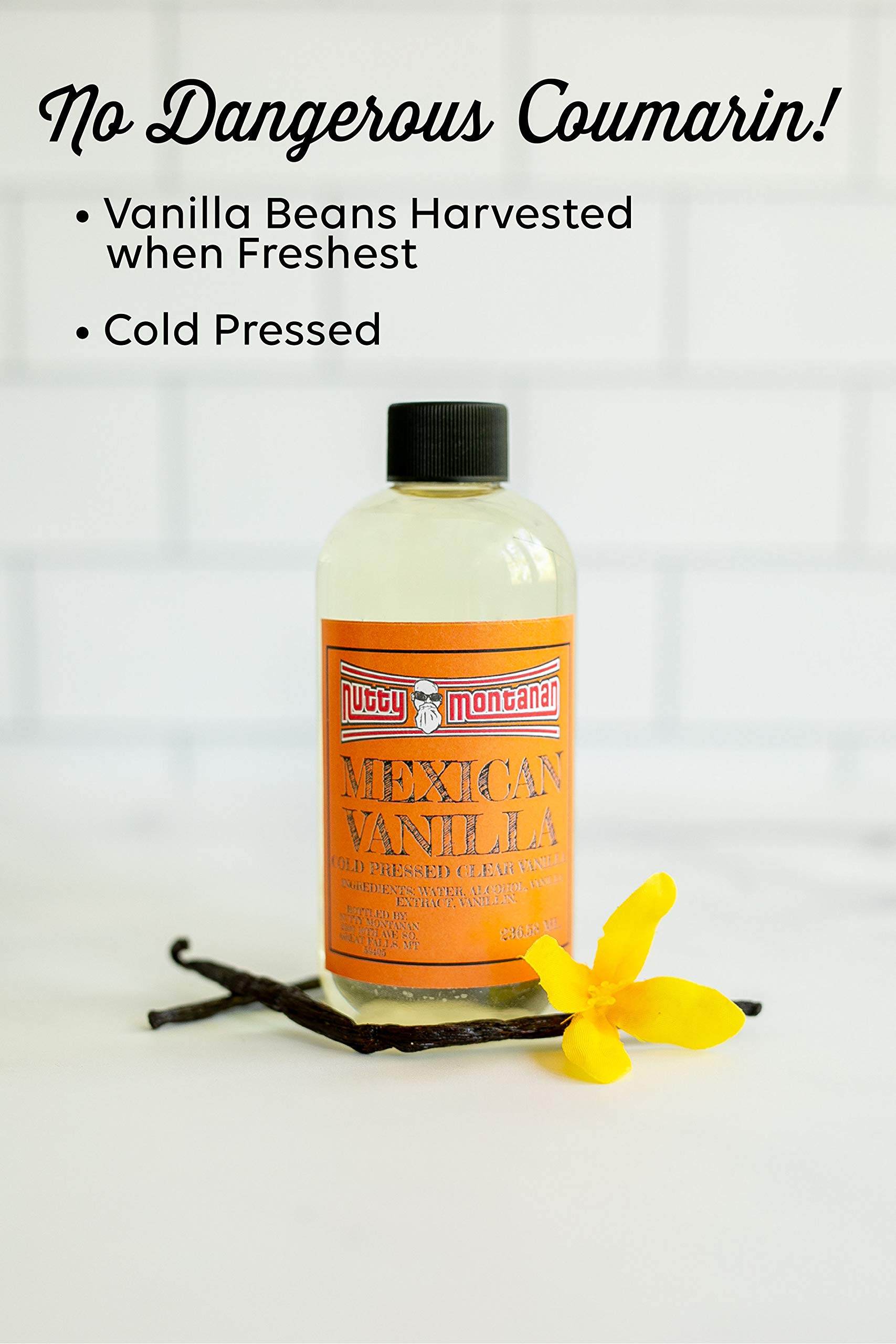 Nutty Montanan Authentic Real Pure Mexican Clear Vanilla (White) 16 Ounce Cold Pressed No Coumarin Imported