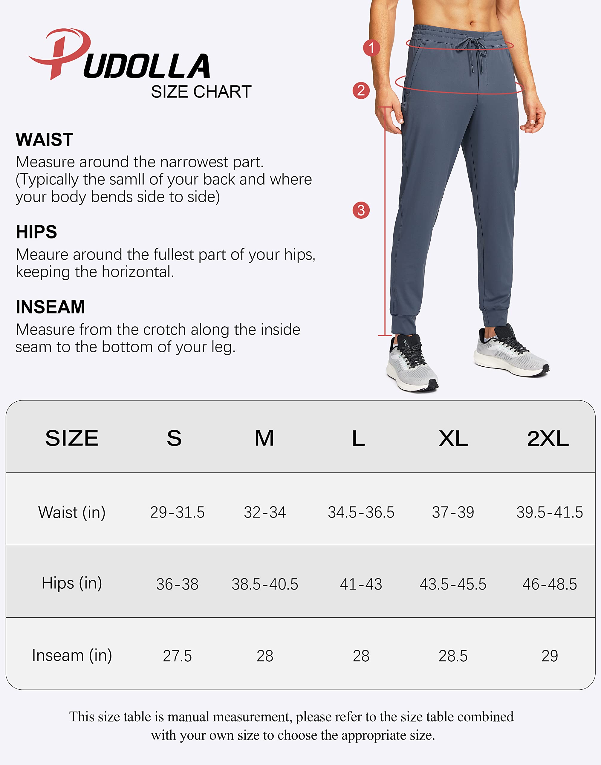 Pudolla Men's Joggers Sweatpants with 3 Zipper Pockets Workout Track Pants for Men Running Gym Walking Casual Golf(Slate Blue Medium)