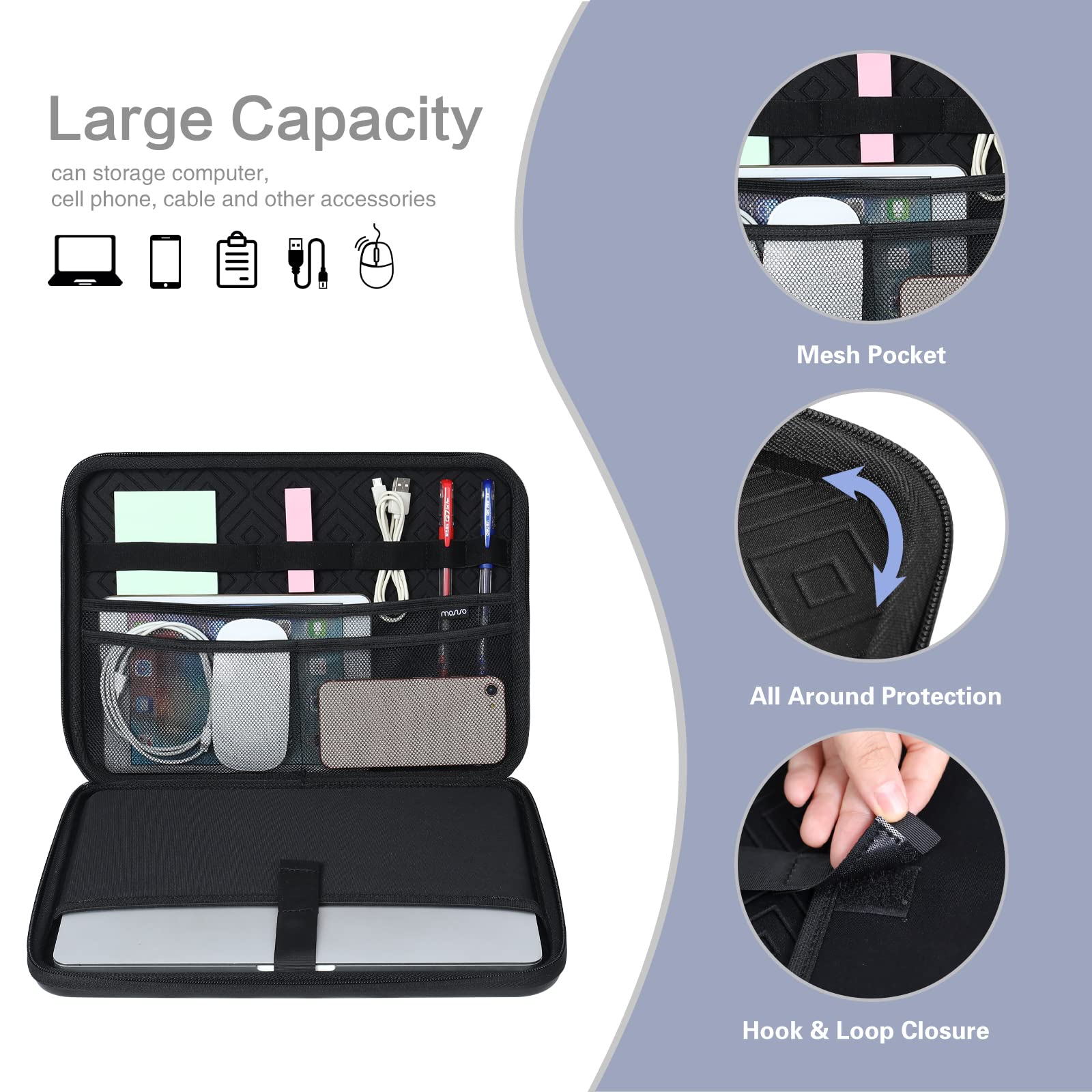 MOSISO Laptop Shoulder Bag Compatible with MacBook Pro 14 inch 2023 2022 2021 Release M3 A2918 A2992 M2 A2779 M1 A2442 Pro/Max Chip, Waterproof Shockproof Carrying Case Bag, Black