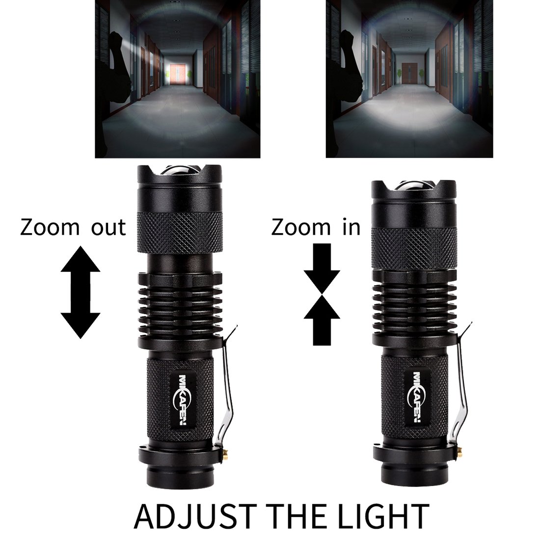 MIKAFEN 5 Pack Mini Flashlights LED Flashlight 300lm Adjustable Focus Zoomable Light (Black)