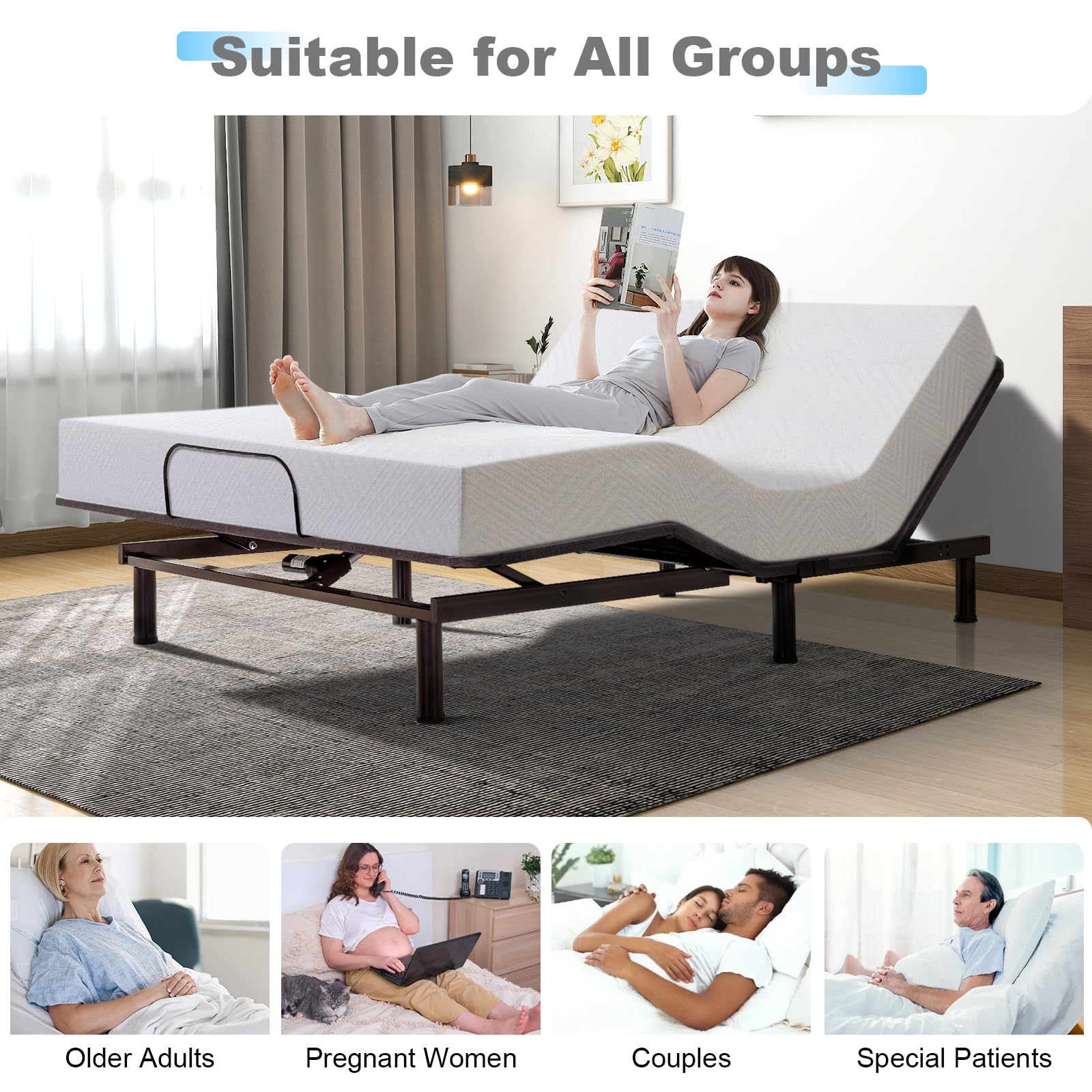 MUUEGM Adjustable Bed Frame Base with Mattress Split King,8 Inch Memory Foam Mattress,Wireless Remote,Electric Bed Base Ergonomic Head & Foot Incline,Zero Gravity,Anti-Snore,Quiet Motor,Quick Assembly