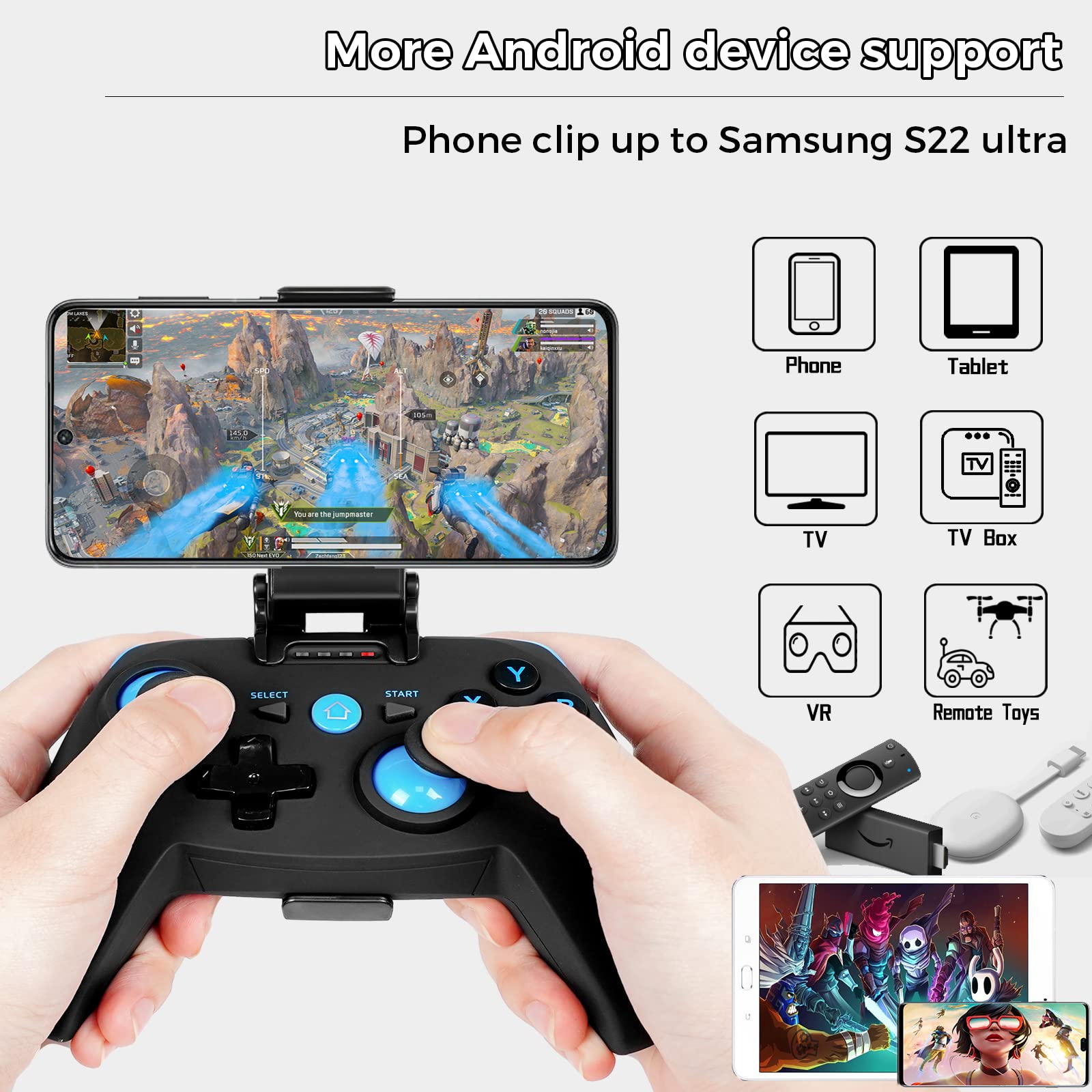 Wuzcon Mobile Game Controller for Android, iPhone, Windows, MacOS, TV Box, Steam Deck, Switch. (Blue)