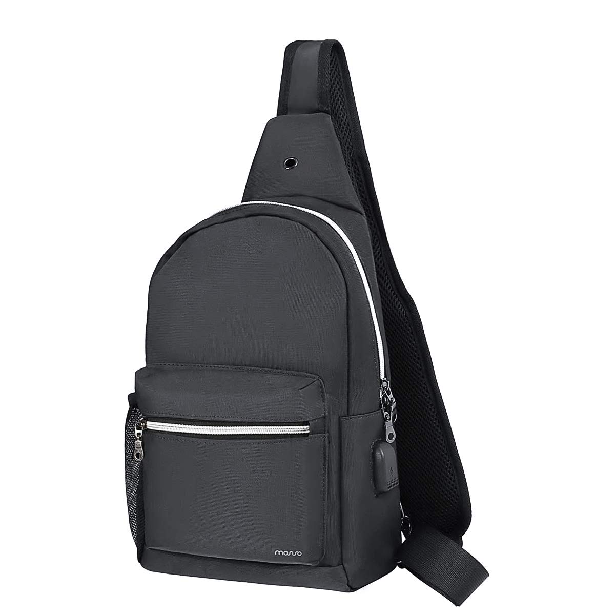 MOSISO Sling Backpack Hiking Daypack with USB Charging Port Outdoor Shoulder Bag, Metallic Gray
