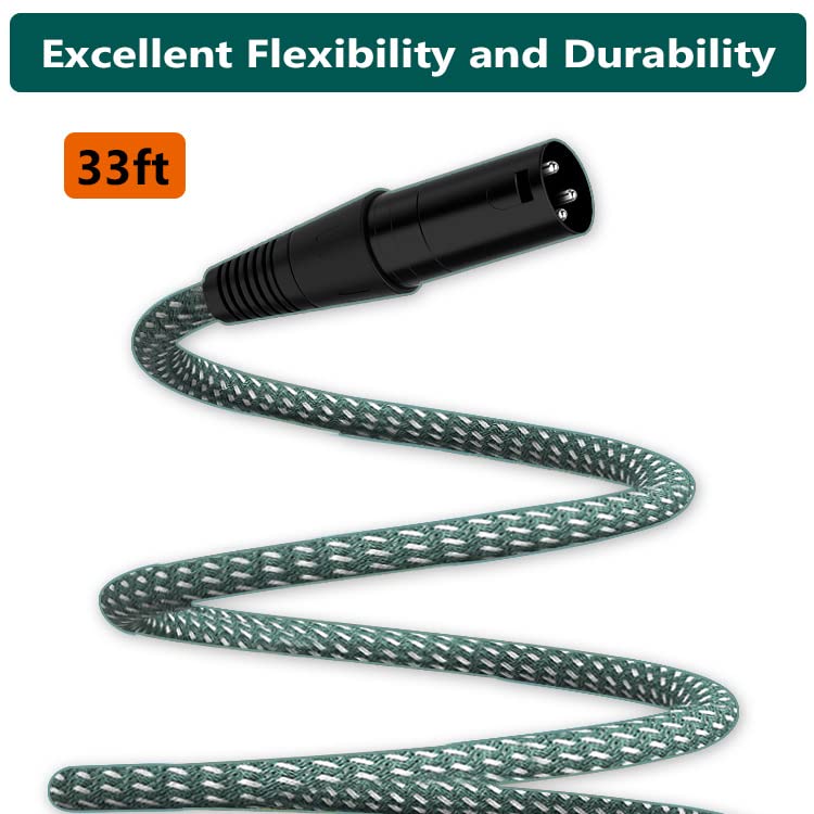 Premium 33ft XLR Microphone Cable, XLR Male to Female Microphone Cord,3 Pin XLR Fully Balanced Premium Mic Cable,XLR to XLR Cable Compatible with Microphones, Speaker Systems