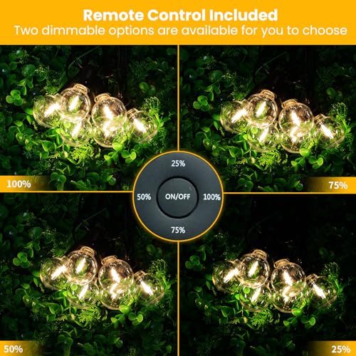Yuusei Outdoor String Light with Remote, 100FT Outdoor Lights for Patio with 50+2 Shatterproof G40 Edison Bulbs, IP45 Waterproof String Lights for Backyard,Bistro,Cafe,Market 2500K Warm White