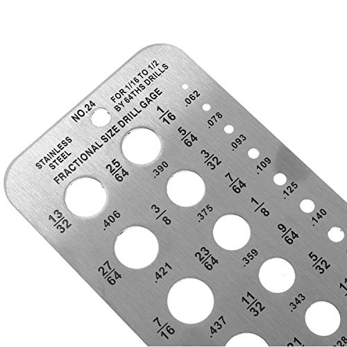 SQXBK Drill Gauge Stainless Steel Drill Bit Size Checker Plate Measuring Tool for 1/16Inch to 1/2Inch Size Bits 29 Holes