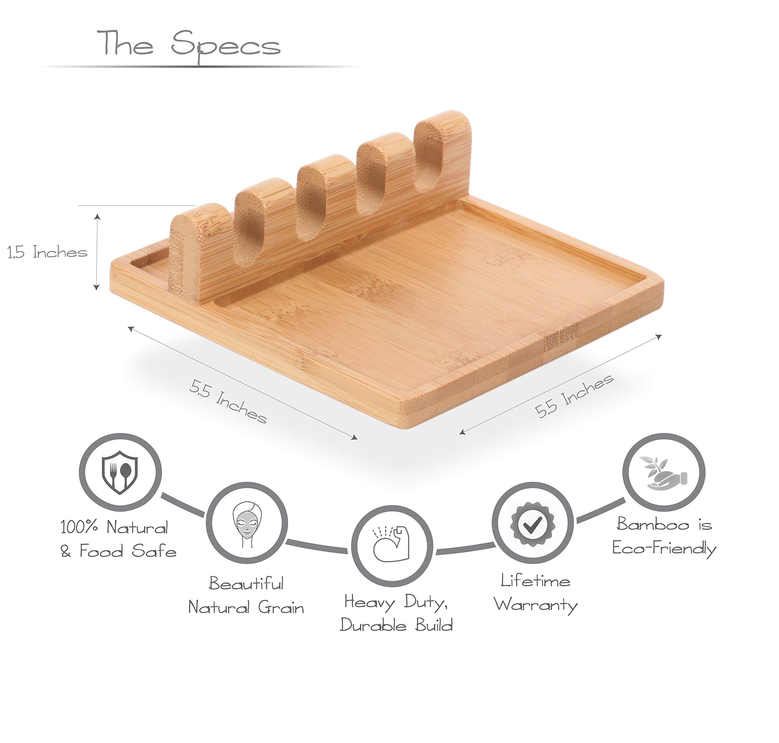 Premium Bamboo Four (4) Spoon Rest | 100% Organic Bamboo Wooden Holder for Spoons, Spatulas, Ladles, Teaspoons and Other Kitchen Cooking Utensils | 100% Food Safe & Premium Quality | by Bamboo Delight
