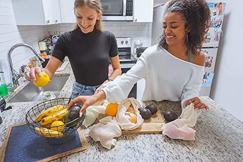 TheBagGuy - Organic Cotton Mesh Bags | Reusable Vegetable Produce Bags | Multipurpose Biodegradable Zero Waste Bag | Washable | Food Safe | Drawstring Closure | Quality Double Stitched (9 Pack)