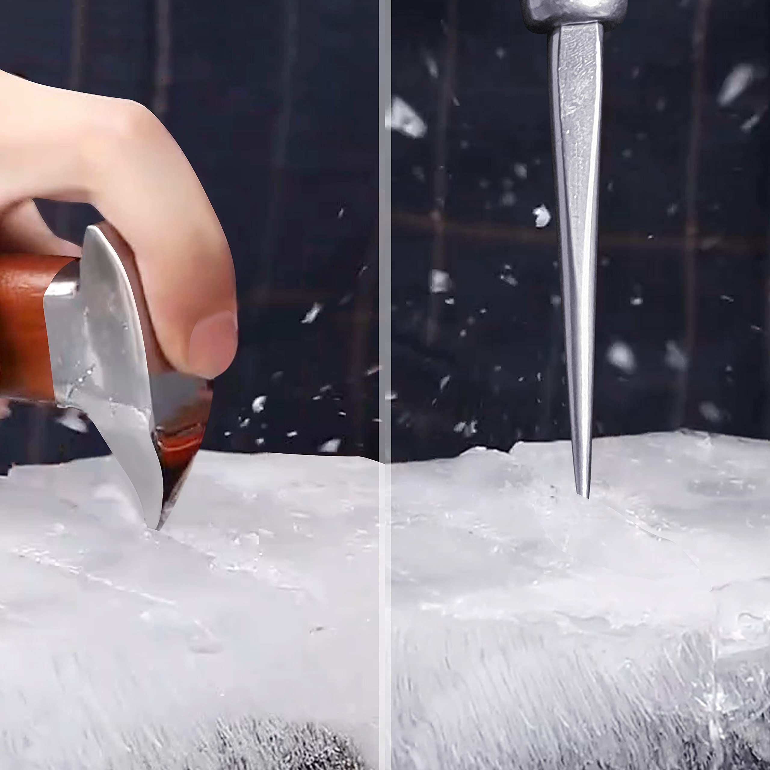 Stainless Steel Ice Pick Set, 7.2 Inch Ice Crusher and 6.8 Inch Dual-action Ice Chisel with Wood Handle, Japanese Style Ice Chipper,ideal for Kitchen, Bars, Bartender(2 Pick)