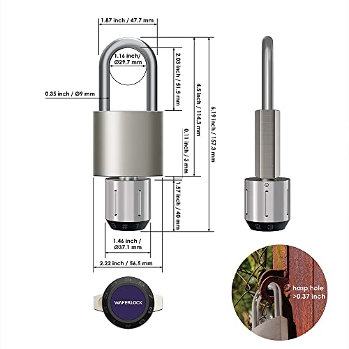WAFERLOCK Outdoor Weatherproof Smart Padlock with Bluetooth App Control, Keycard, Pin Code, Ideal for Fence, Gate, Shed and Equipment Maintenance, Anti-Drill, Anti-Shim, Stainless Steel, C210
