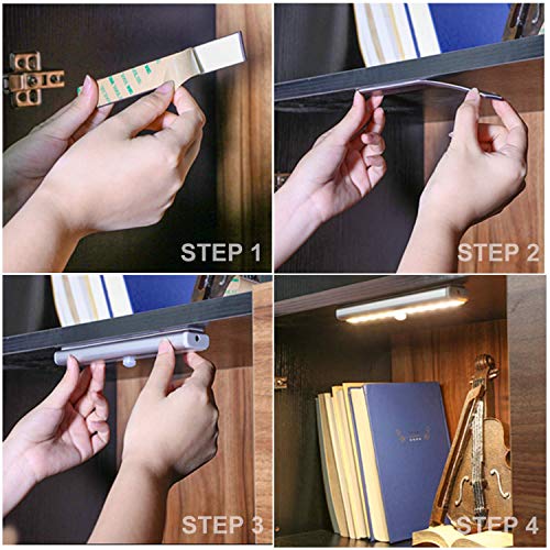 LDOPTO Under Cabinet Lights Wireless with Remote Control Dimmable Battery Operated LED Closet Lights Stick-on Kitchen Lighting with Timer for Kitchen Shelf Hallway Stairs, Multiple Colors 4 Pack