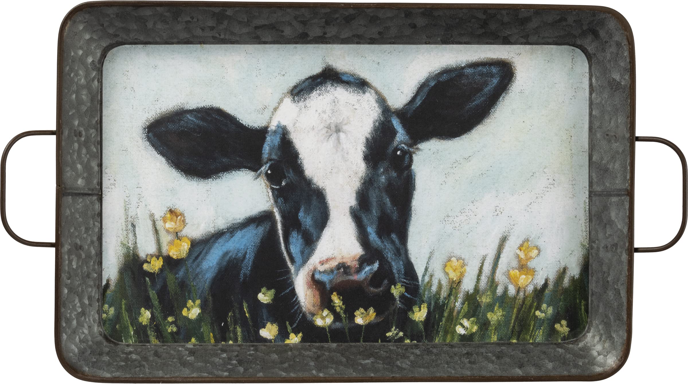 Primitives by Kathy, 105443, Sheep And Cow Print Tray with Handles, Set of 2, Small and Large