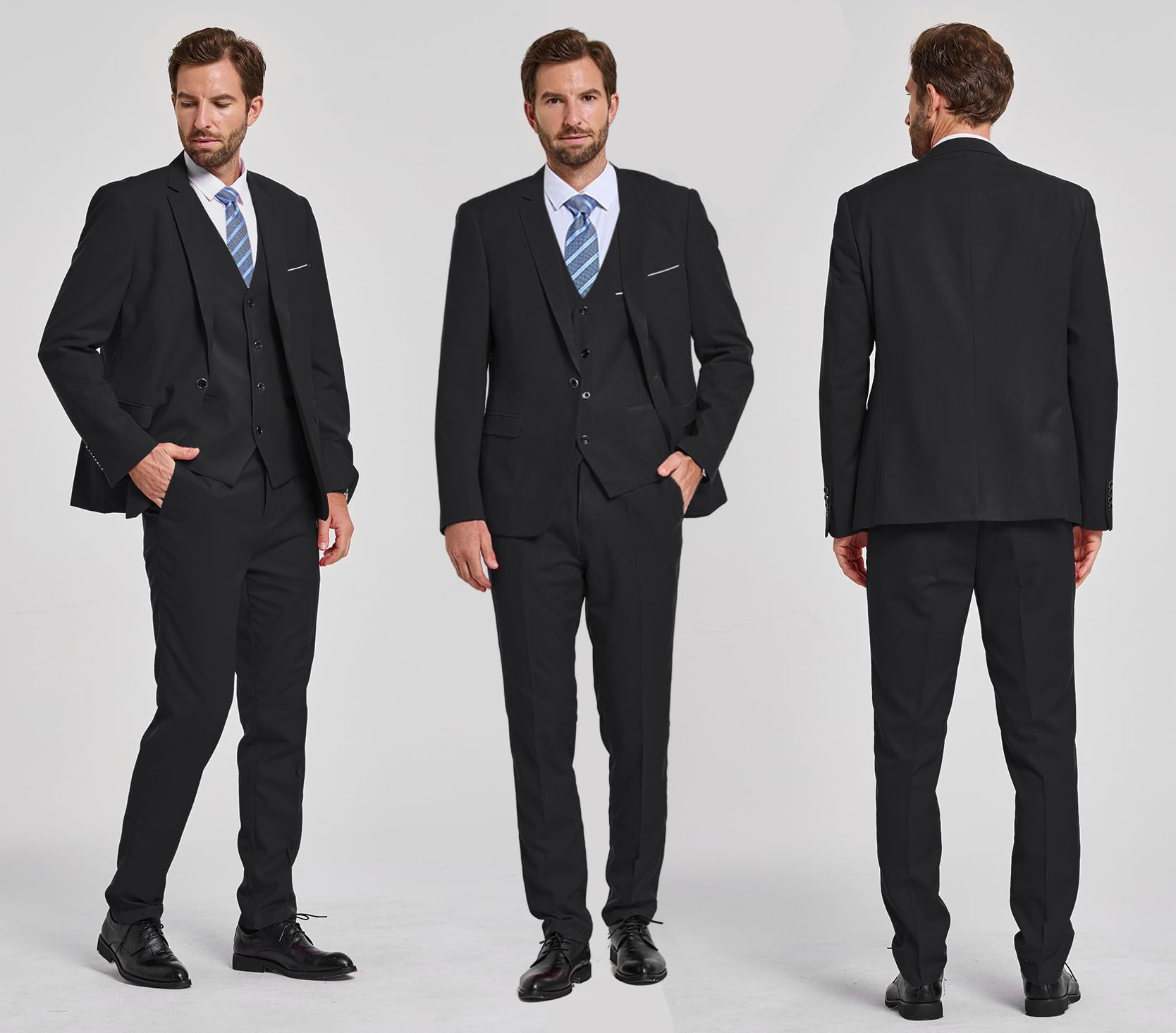 MY'S Men's Blazer Vest Pants Set, Solid Party Wedding Dress, One Button Jacket Waistcoat and Trousers, 3 Piece Slim Fit Suit with Tie Black
