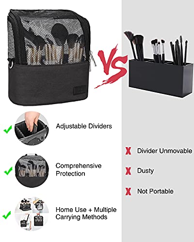 MONSTINA Makeup Brush Case,Makeup Brush Holder with Adjustable Dividers,Large Capacity Makeup Brush Bag with Shoulder Starp,Professional Makeup Artist Tool Storage Organizer