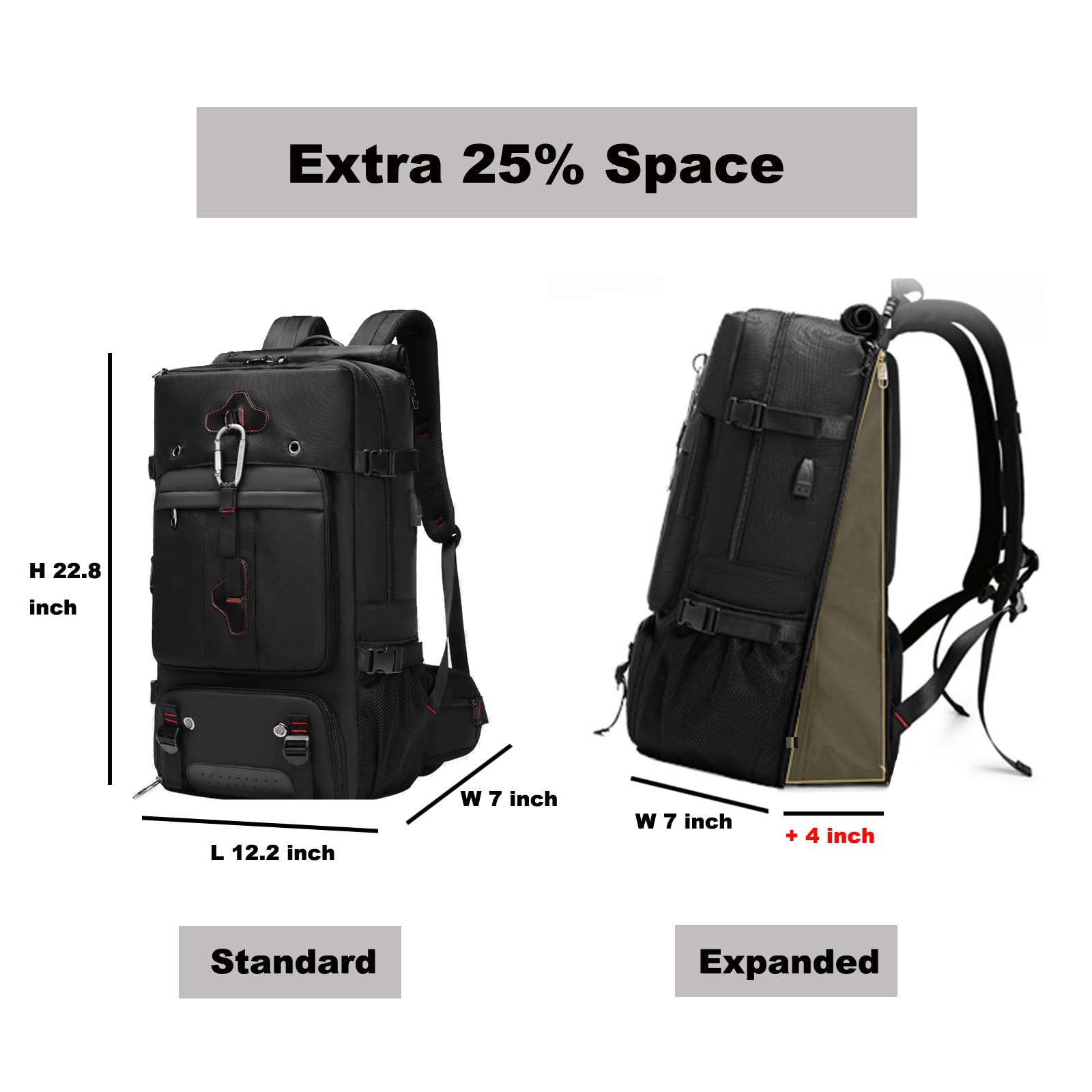 ODSSTAIPS Backpack for Traveling on Airplane,17 inch Laptop Backpack for Men,Waterproof Carry on Backpack Flight Approved,70L Travel Backpack for Personal Item Size with Shoe Compartment,Black