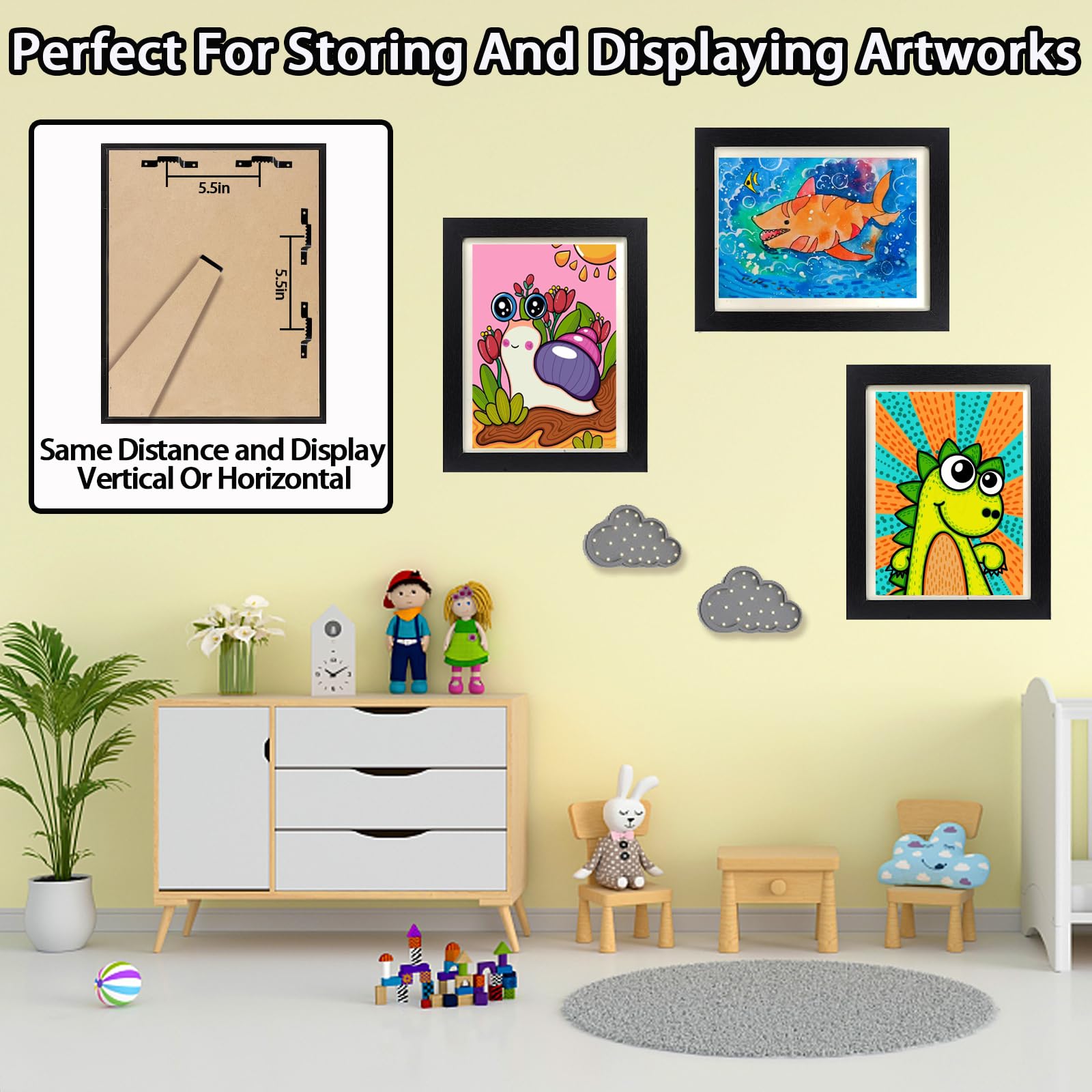 NXN-HOME [2-Pack] Kids Art Frames - Display 8.5x11 or 9x12 with Mat, 10x12.5 without Mat, Front Opening Changeable Kids Artwork Frames, Horizontal and Vertical Art Display for Kids Artwork, Drawing