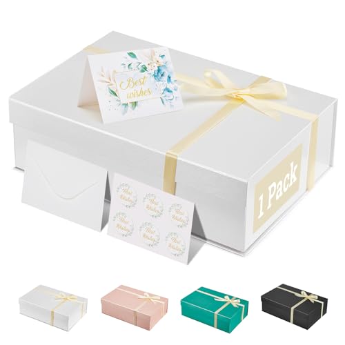 MESHA 13.5x9x4'' Large Gift Boxes with Lids, 1PC Sturdy White Bridesmaid Proposal Box for Christmas Presents Wedding Birthday Party