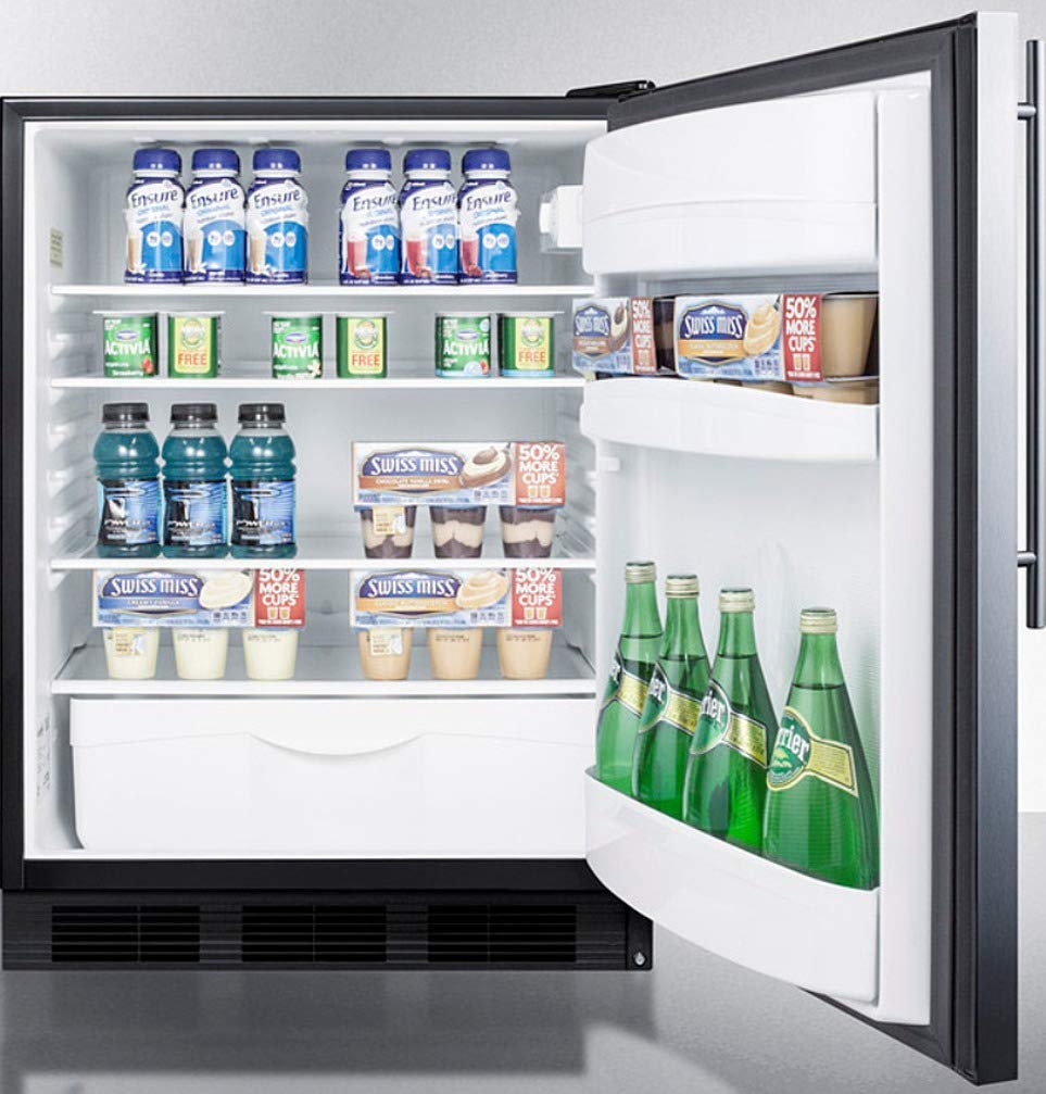 Summit Appliance FF6BKSSHV Freestanding Counter Height All-refrigerator for General Purpose Use with Auto Defrost, Stainless Steel Wrapped Door, Professional Thin Handle and Black Cabinet