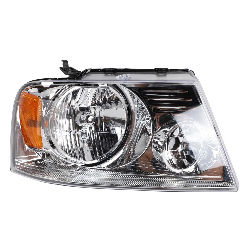 MILLION PARTS Headlight Assembly Compatible with 2004-2008 Ford F150 Pickup 2006-2008 Lincoln Mark LT Passenger and Driver Side Chrome Amber Headlight