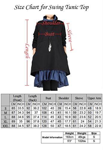 Mordenmiss Women's Flared Layers Dress Hi-Low Ruffle Hem Tunic Top M Black