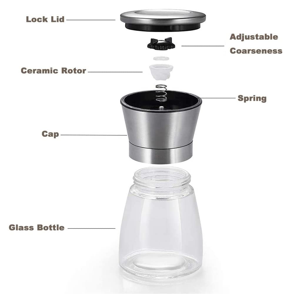Stainless Steel Salt And Pepper Mill Grinder, Spice Glass Muller, Hand Mill Grinding Bottle, Kitchen Gadgets Glass Tools