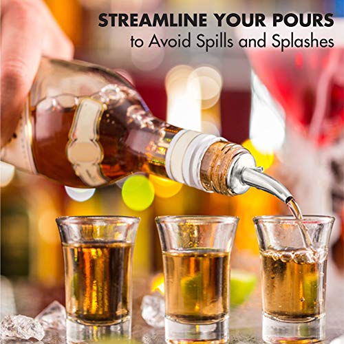 Trovety Black Liquor Bottle Dispenser Spouts β Speed Pours for Alcohol, Olive Oil and Shave Ice Syrup β Rustproof Stainless Steel with Dust Caps (2)