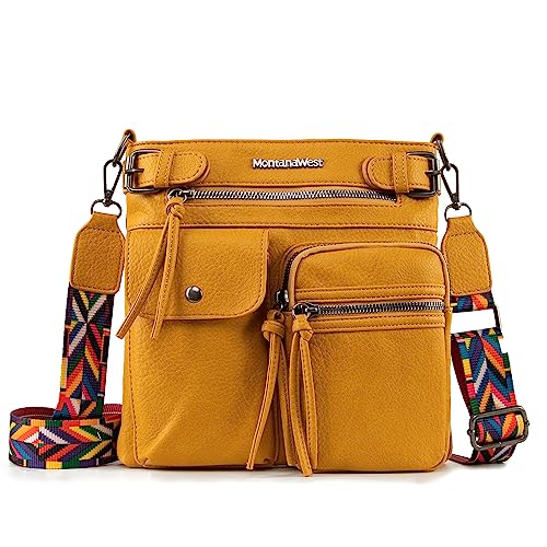 Montana West Crossbody Bag for Women Multi Pocket Leather Shoulder Purses and Handbags Pocketbooks for Travel,MWC-100AYEL
