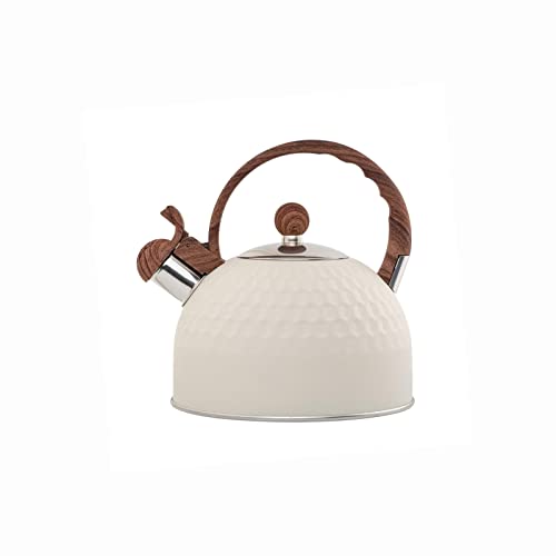 MMSEKT Camping Kettle Portable Whistling Tea Kettle, White W/Handle Enamel Infuser for Kitchen Household