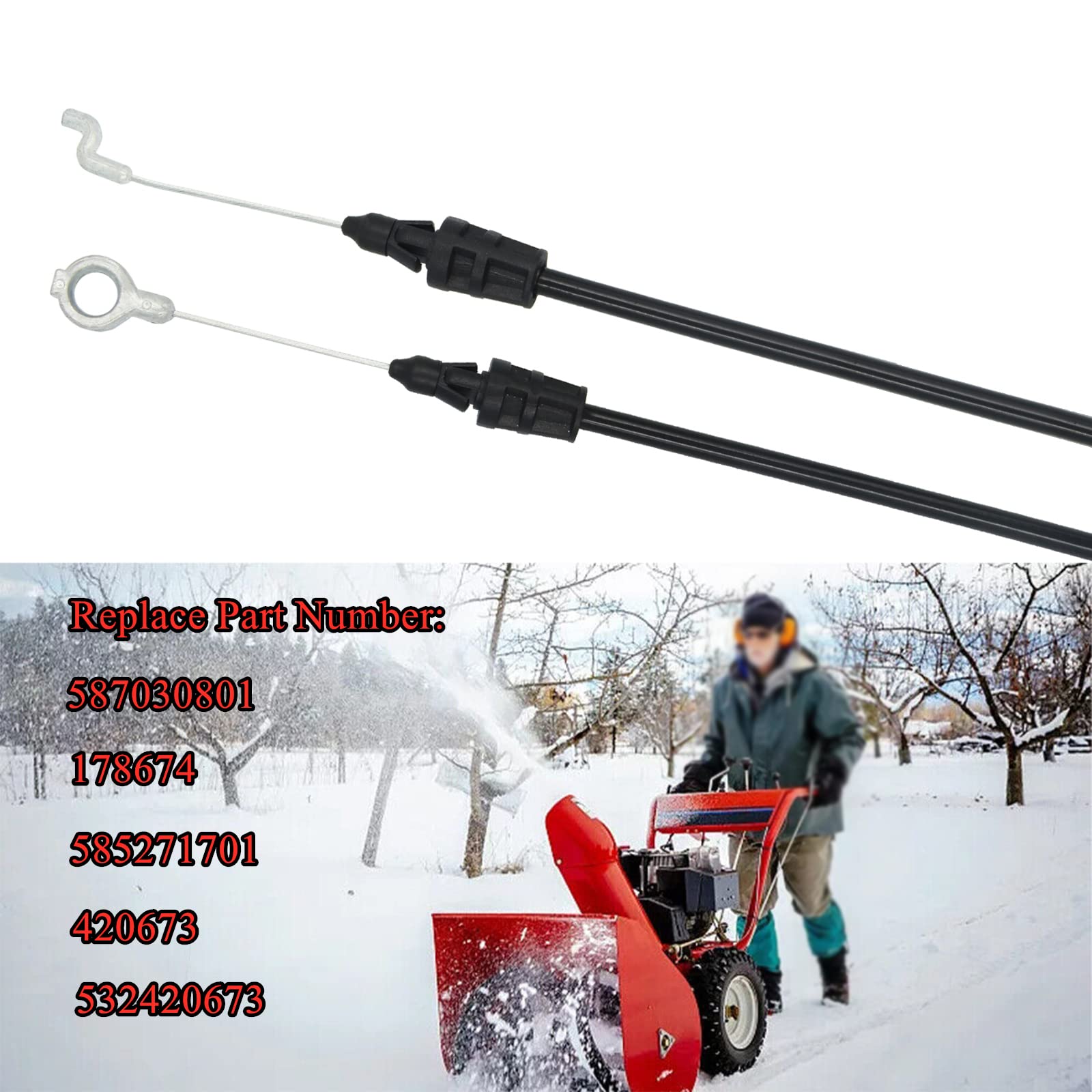 Wanotine 587030801 178674 Chute Deflector Control Cable Fits for AYP Husqvarna Craftsman Sears Jonsered Poulan Snowblowers 585271701 532420673