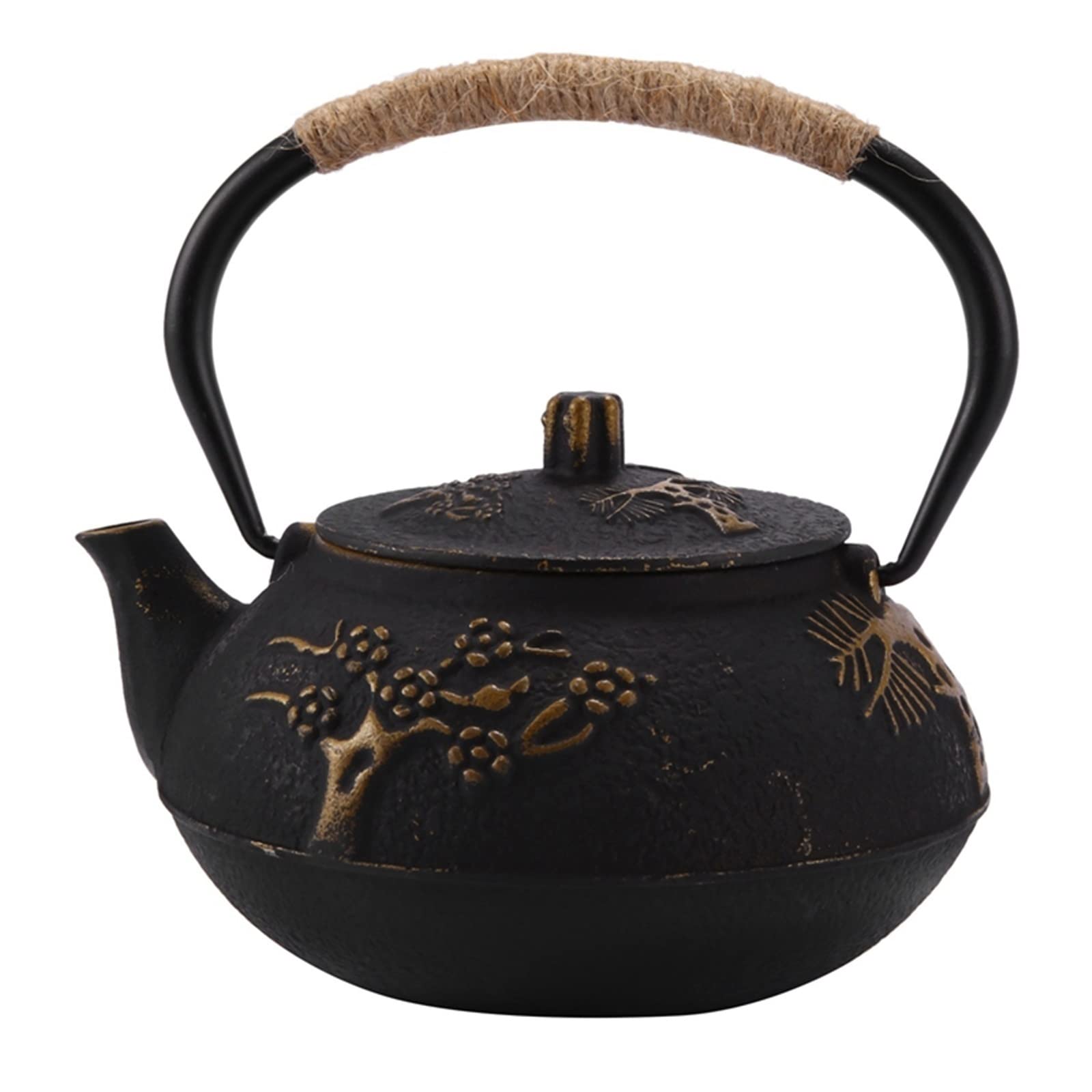 MMSEKT Camping Kettle Cast Iron Teapot Kettle with Stainless Steel Infuser/Strainer, Plum Blossom 30 Ounce (900 ml)