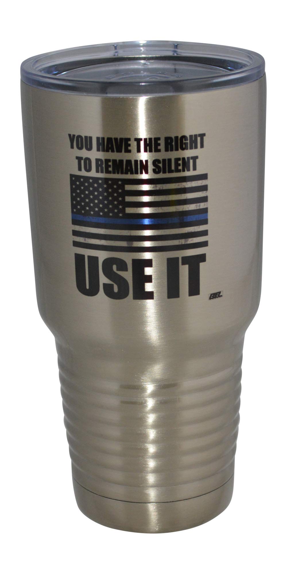 Rogue River Tactical Funny Police Officer Large 30oz Travel Tumbler Mug Cup w/Lid Vacuum Insulated Remain Silent Thin Blue Line PD Gift