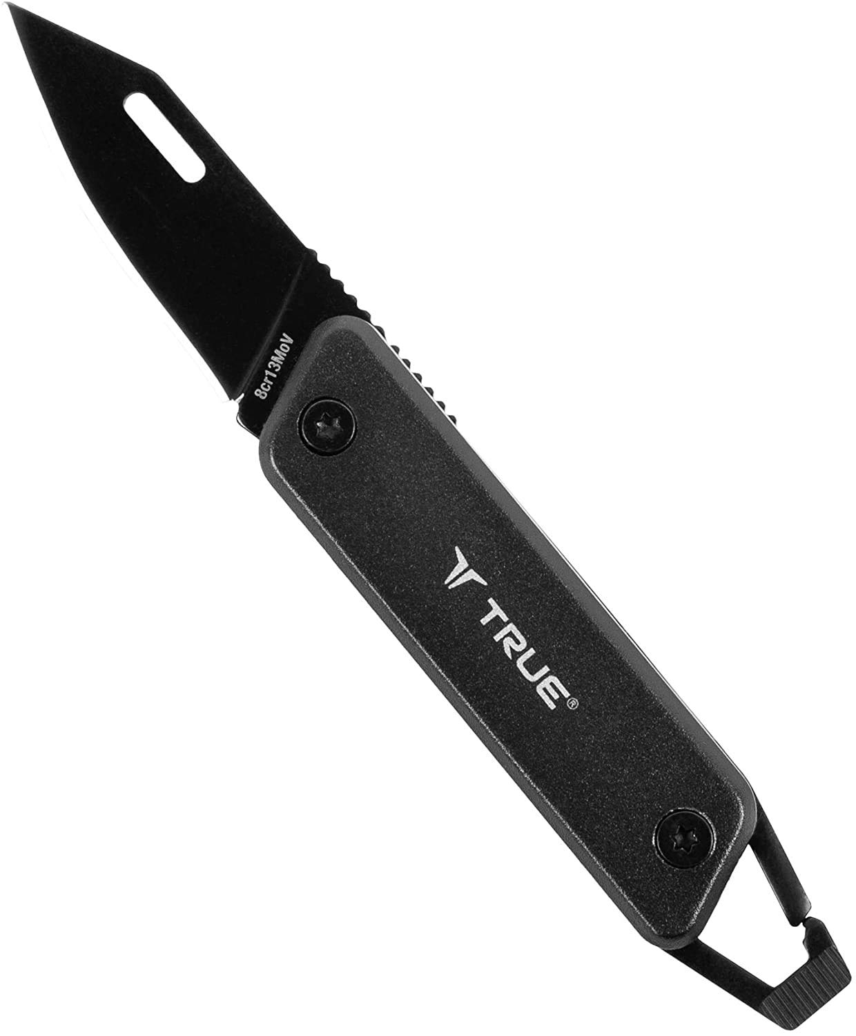 True Modern Keychain Knife | Everyday Carry Keychain Pocket Knife with Built in Carabiner/Bottle Opener | Gunmetal and Black