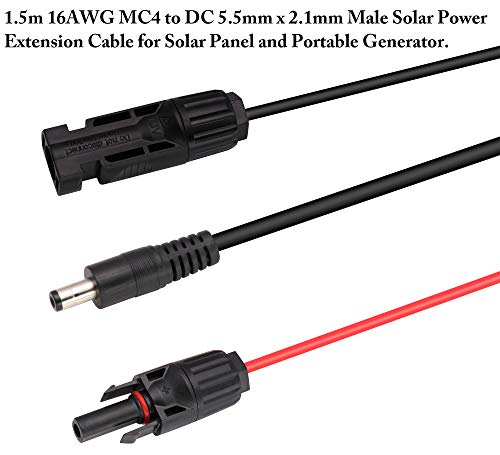 zdyCGTime Solar Adapter Male and Female to DC 5.5mm x 2.1mm Male Solar Power Extension Cable for Solar Panel and Portable Generator Connector to DC Solar Panel Connector Adapter Cables, 1.5m 16AWG.