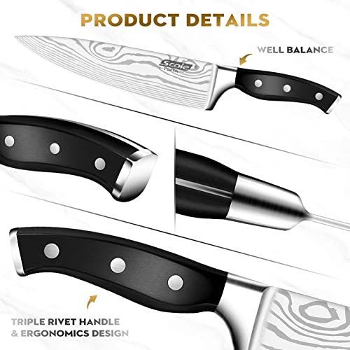 SCOLEĀ® Chef Knife Ultra Sharp Kitchen Knife Set 7-Piece, Premium German 1.4116 Stainless Steel Chefs Knife Set, Ergonomic Handle Professional Knives Set for Kitchen with Gift Box
