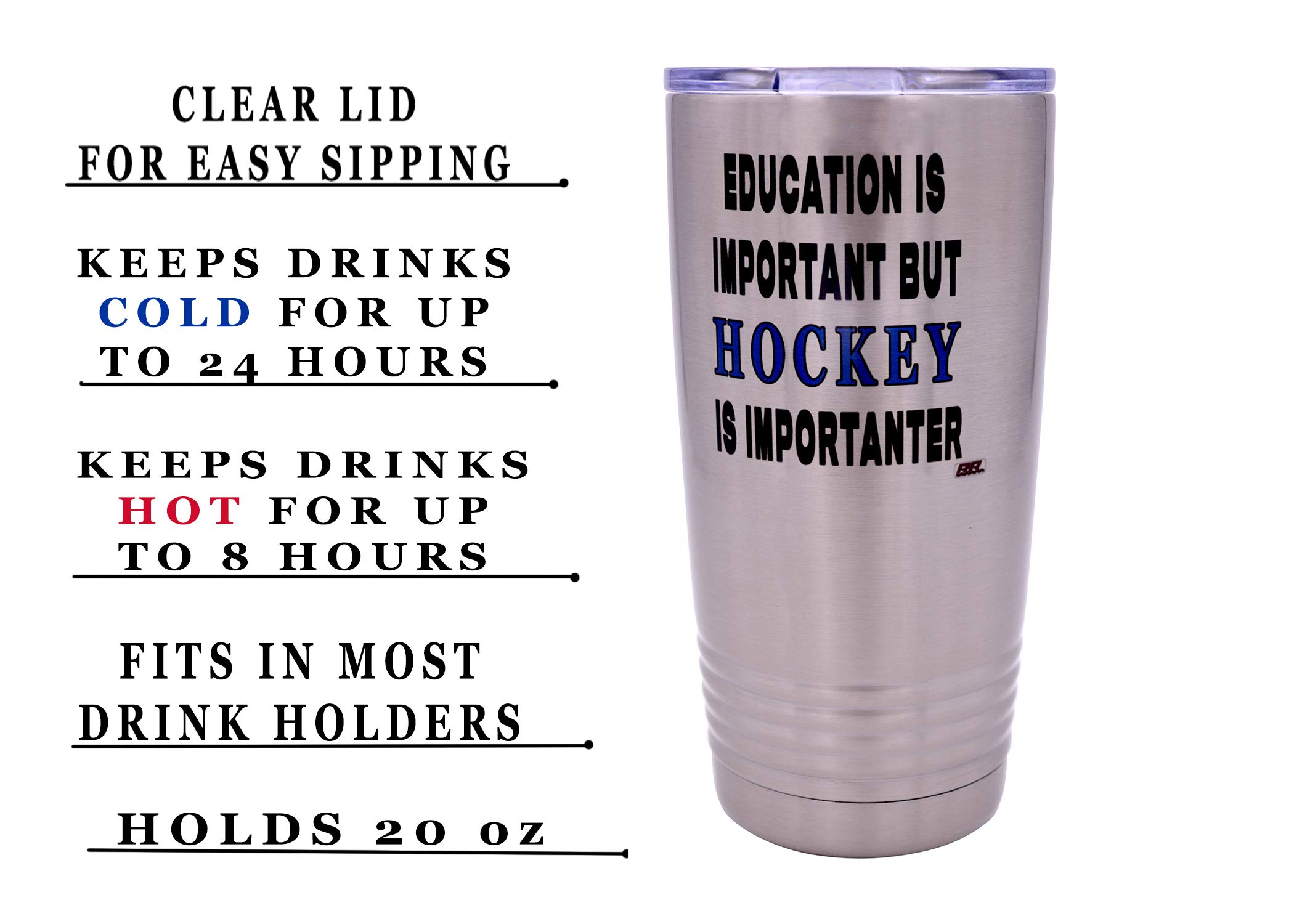Rogue River Tactical Funny Hockey PLayer 20 Oz. Travel Tumbler Mug Cup w/Lid Education Important Gift Idea