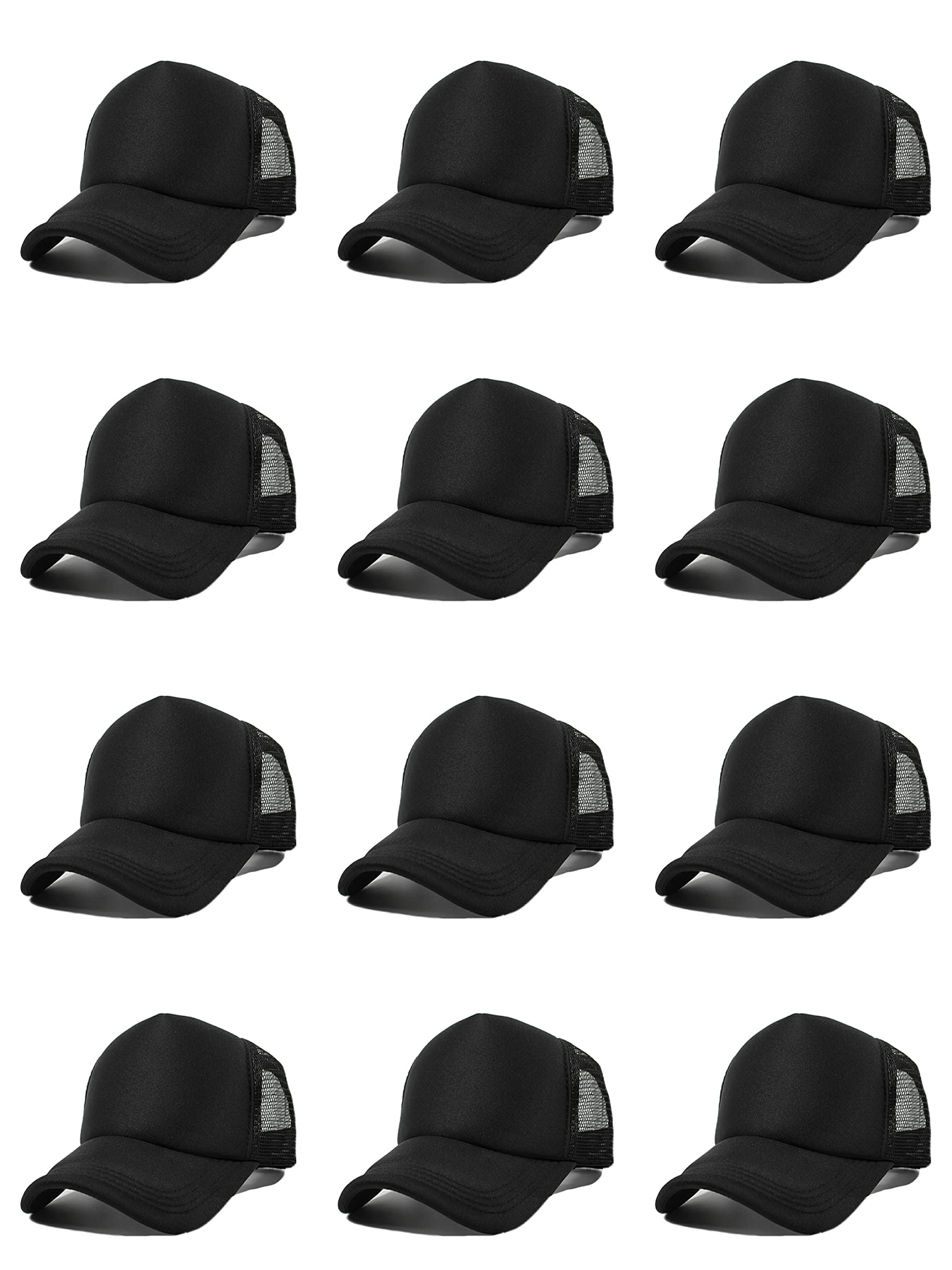 OAKFARM 12 Pack Sublimation Hats for Men Blank Trucker Hats Bulk SnapBack Mesh Women Baseball Caps DIY Custom Pure Black