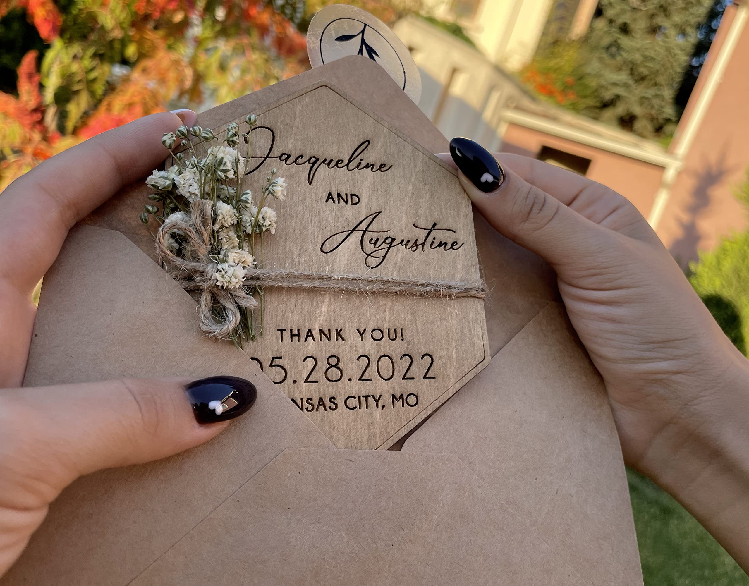 vitawed Hexagon Floral Wedding Favors, Personalized Wedding Favor, Wooden Magnet with Envelopes and Stickers, Pack of 8 to 300