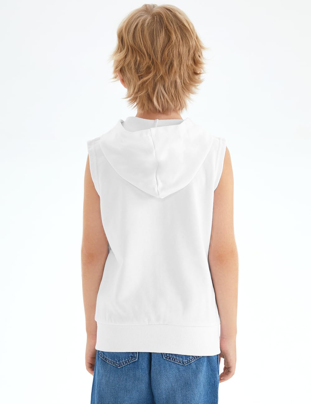 Spring&Gege Boys’ Full Zip Sleeveless Hooded Vest Basic Solid Zipper Tank Tops Hoodie with Pockets, White, Size 3-4 Years