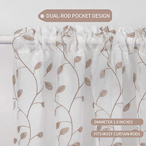 MIULEE Semi Sheer Short Kitchen Valance for Small Window Embroidered Cafe Dining Room Bathroom Panel 1 Piece W 60 x L 18 Brown