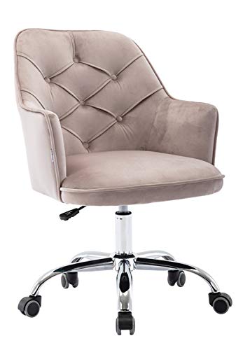 Office Chair, Height Adjustable Retro Swivel Rolling Wheels Leisure Computer Chair with Metal Base, Vanity Chair, Accent Chair for Home Office (Beige)