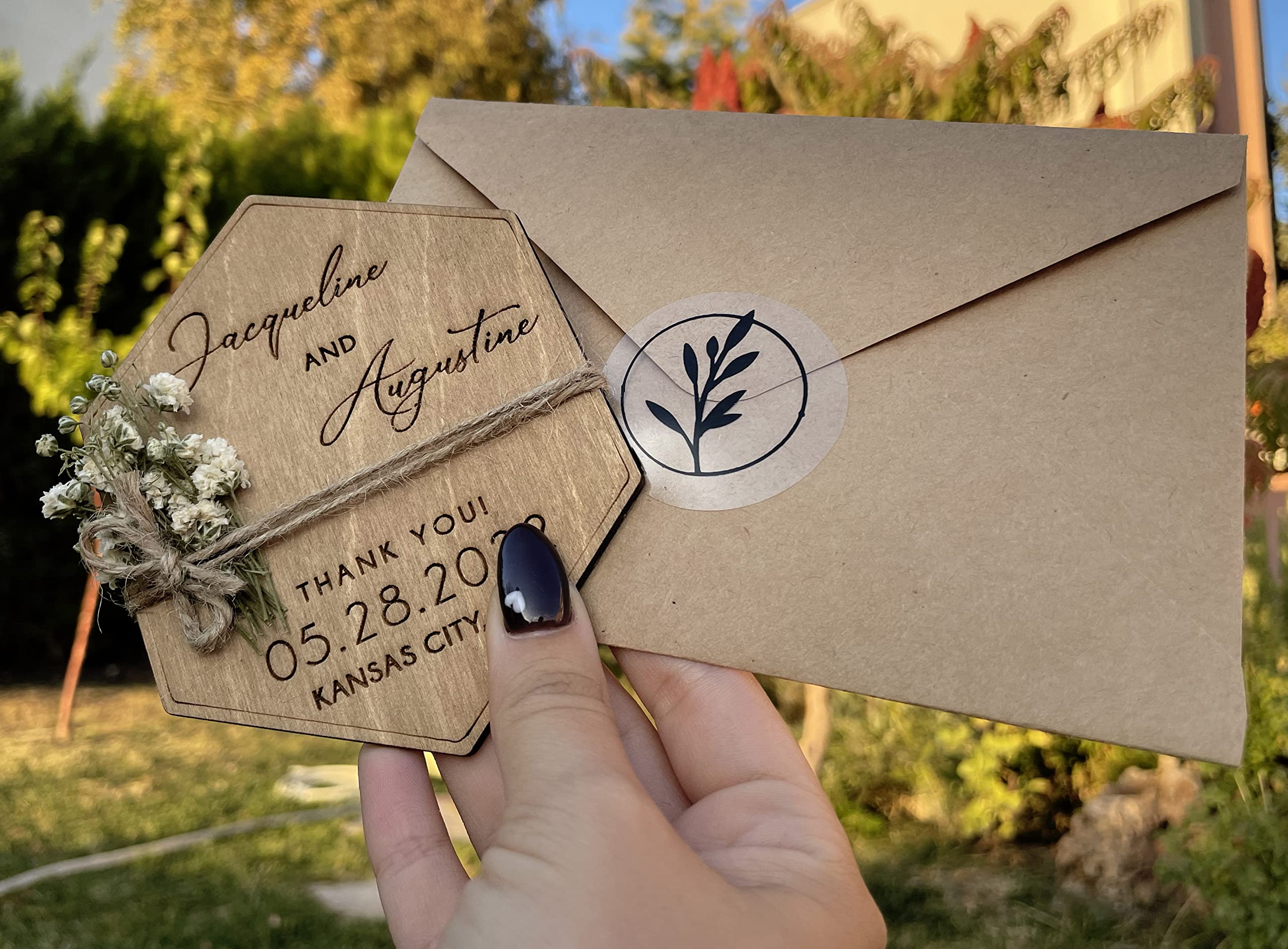 vitawed Hexagon Floral Wedding Favors, Personalized Wedding Favor, Wooden Magnet with Envelopes and Stickers, Pack of 8 to 300