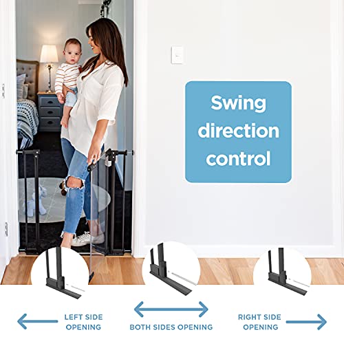 Perma Child Safety Clear Ultimate Safe Step Secure Handle Auto Close Pressure Mounted Gate, Warm Black, Fits Openings 36.6"-40.2" Wide, 2X 4 Extensions Included