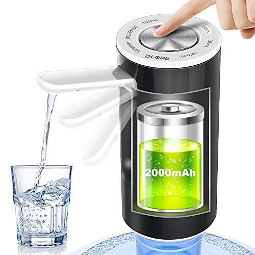 Water Bottle Pump, 2000mAh Battery USB Water jug Pump for 5 Gallon Water Pump,Portable Automatic Water Dispenser Pump for Home Office RV Camp (Foldable) Black