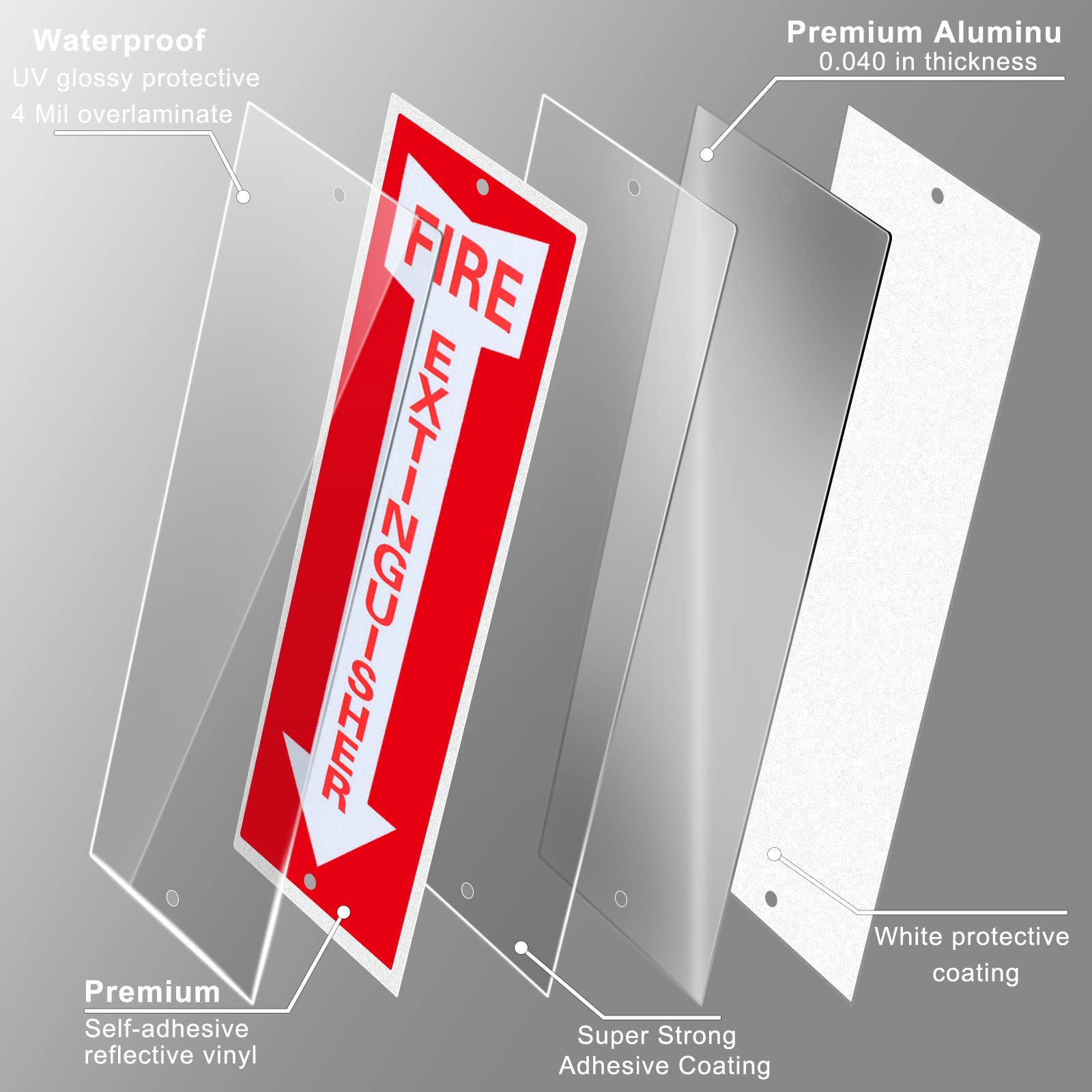 Tondiamo 4 Pack Fire Extinguisher Sign Fire Sign Rust Free Aluminum Reflective Signs 4 x12 Inch Laminated for Ultimate UV, Weather, Scratch, Water and Fade Resistance, Indoor Outdoor (Regular Style)