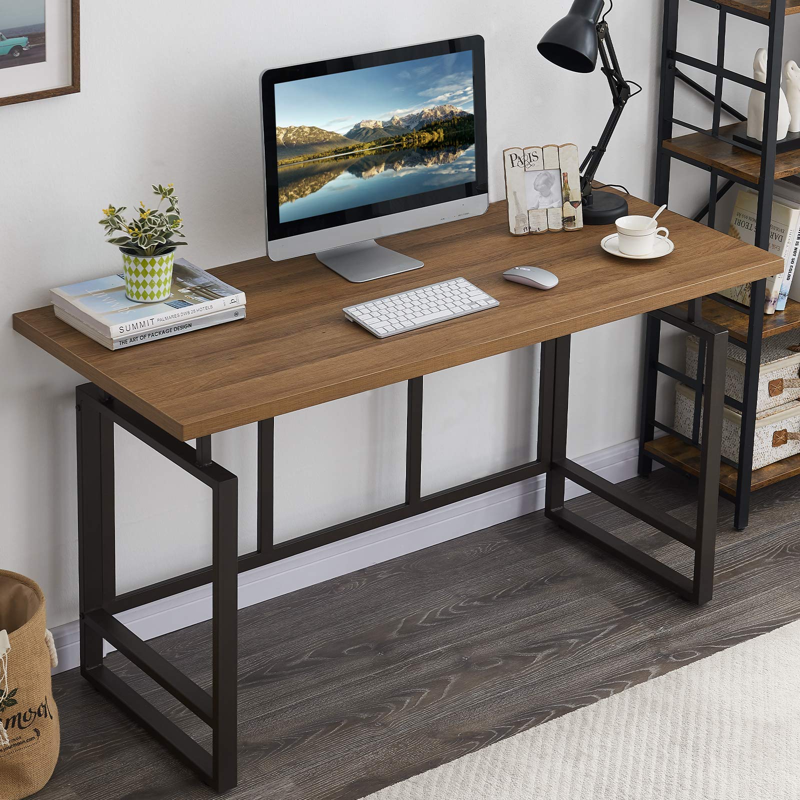 OIAHOMY Home Office Desk,Industrial Computer Desk 55β Large Rustic Office Desk Workstation Study Writing Desk Vintage Laptop Table for Home & Office-Oak