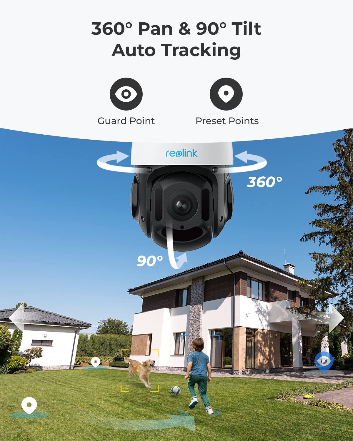 REOLINK 4K PTZ Security Camera System, 360 Degree View PoE Camera with 16X Optical Zoom for Outdoor Surveillance, Auto Tracks Human/Vehicle/Pet, Two-Way Talk, 260ft IR Night Vision, RLC-823A 16X