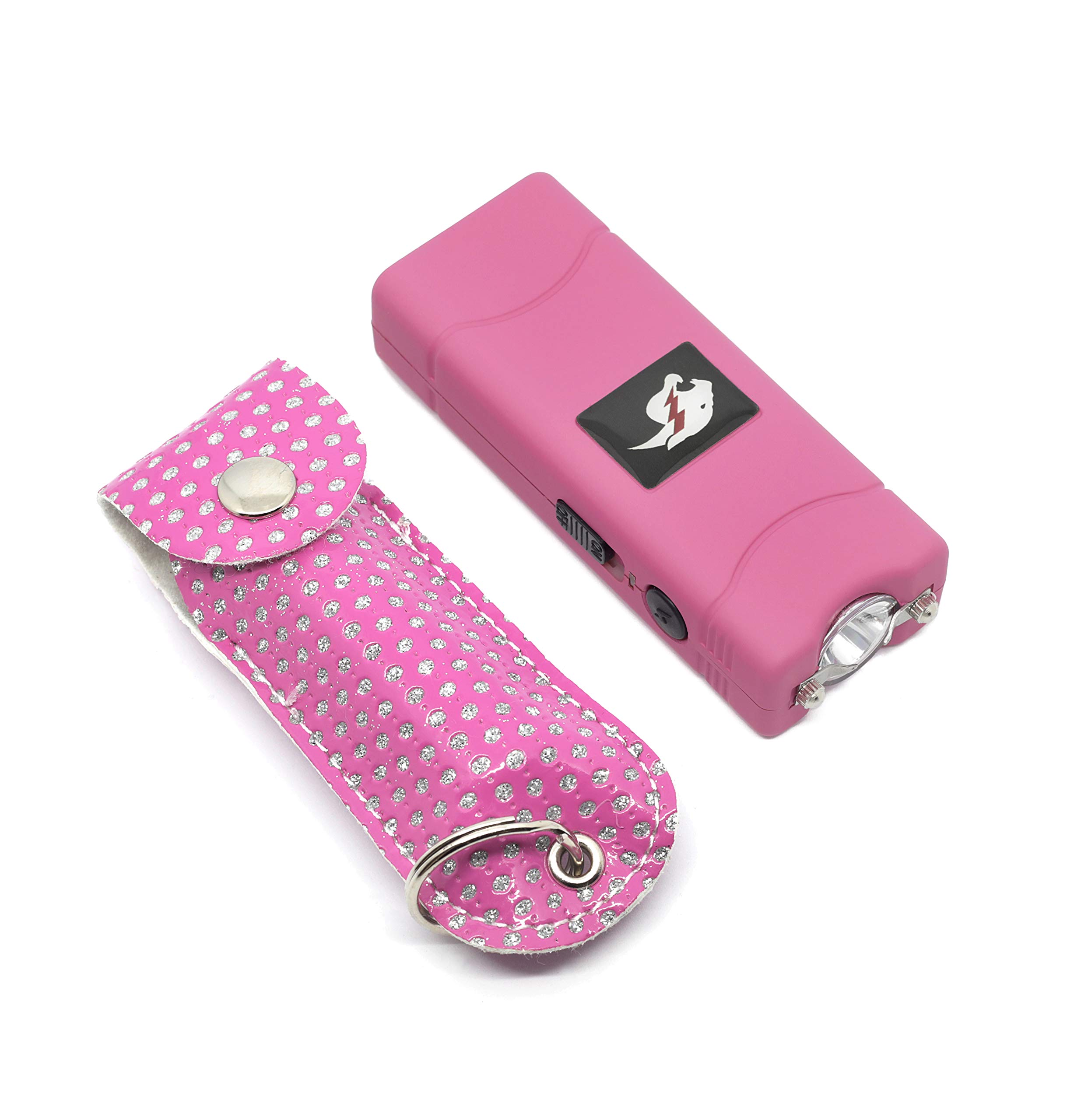 Mini Stun Gun Pepper Spray Combo for Self Defense - Extremely Powerful Stun Gun with Flashlight 1/2 Ounce Police Grade Max Strength 10% Pepper Stream w/ Pouch (Pink Bling)