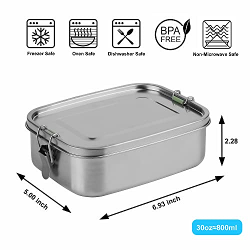 Stainless Steel Lunch Box - 800ml, Eco & Recyclable Food Container, Leakproof & Dishwasher Safe, BPA Free, On-the-Go Eating Design for Adults & Teens